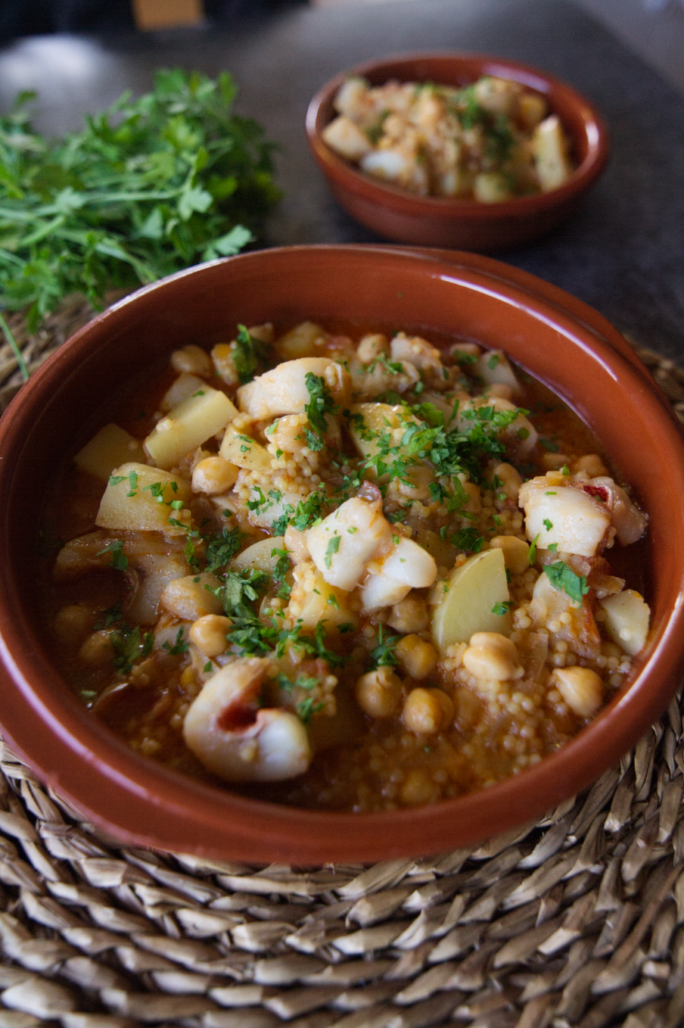 Maravilla fish stew with chickpeas and pearl pasta